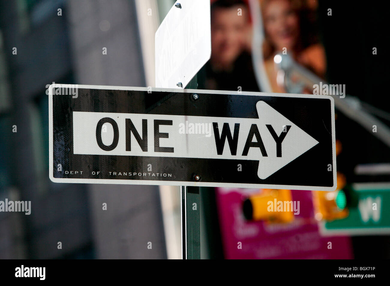 US street signs on Times Square and Fashion district in New York city ...