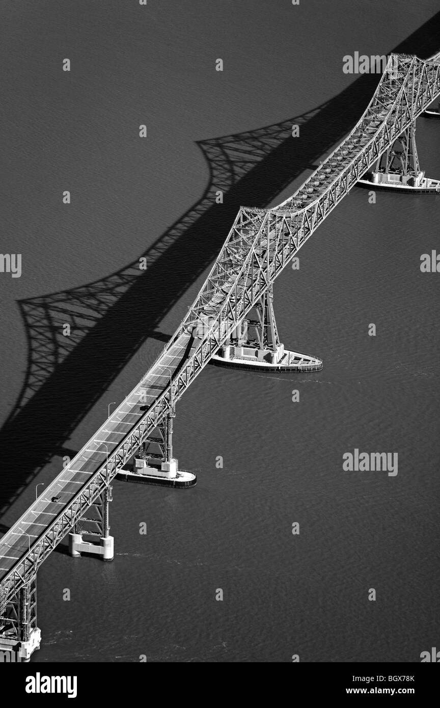 aerial above view Richmond San Rafael bridge crossing San Francisco bay ...