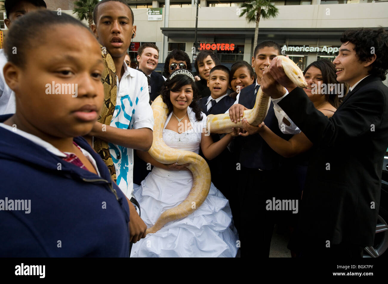 A crowd celebrates on Hollywood Blvd. Los Angeles, California, USA ...