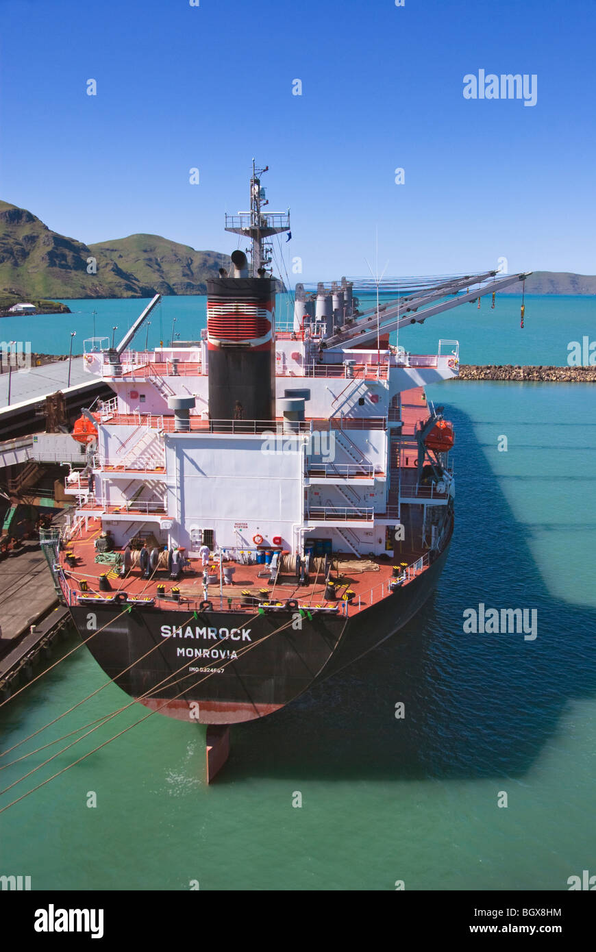 Bulk carrier moored alongside quay, Lyttelton, New Zealand Stock Photo ...