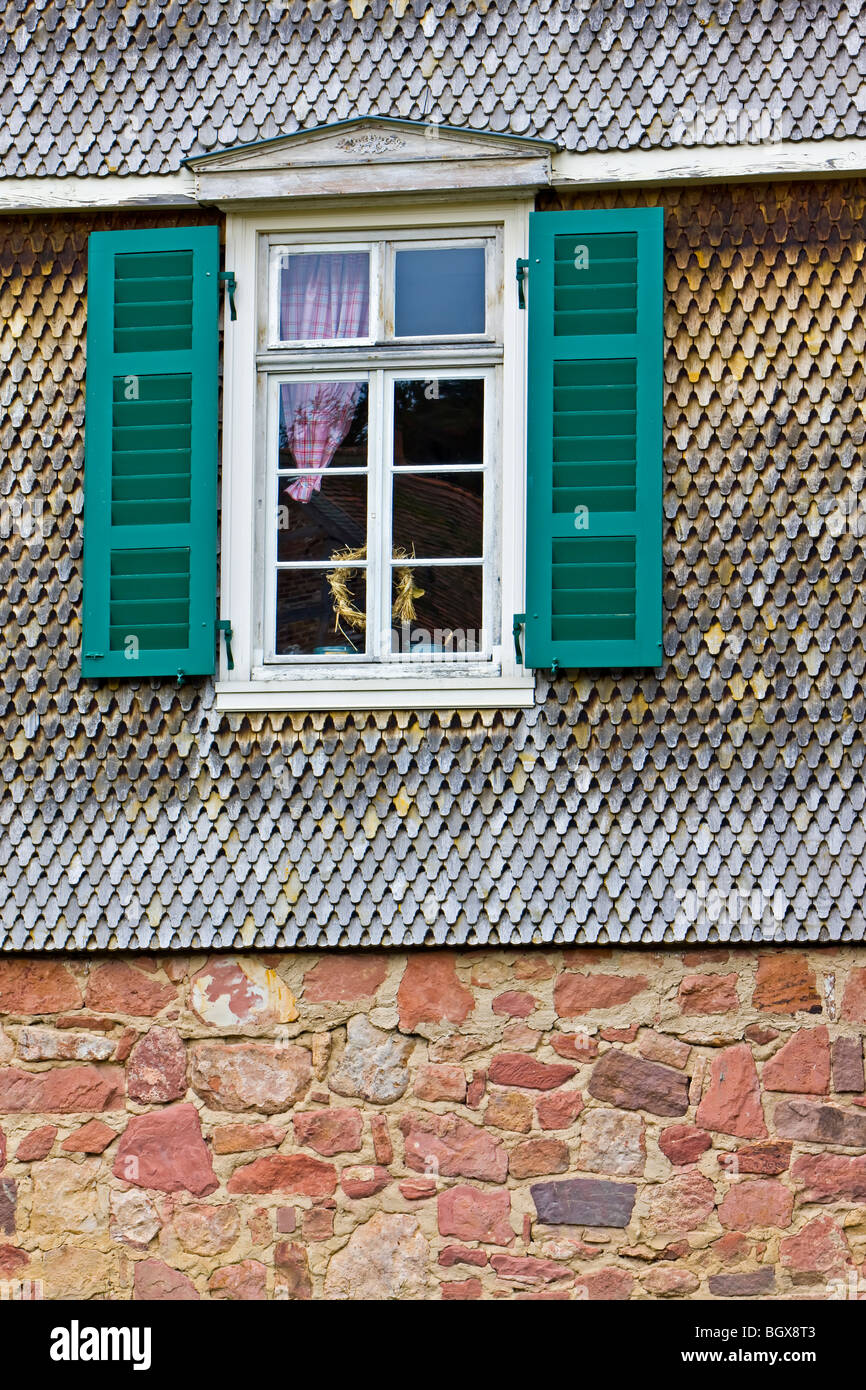 Window and shutters of a building on display at Hessenpark (Open Air ...