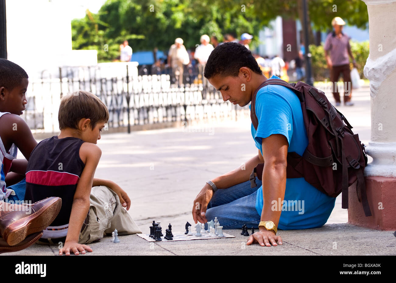 Children playing chess in park in square in Cienfuegos Cuba Stock Photo ...