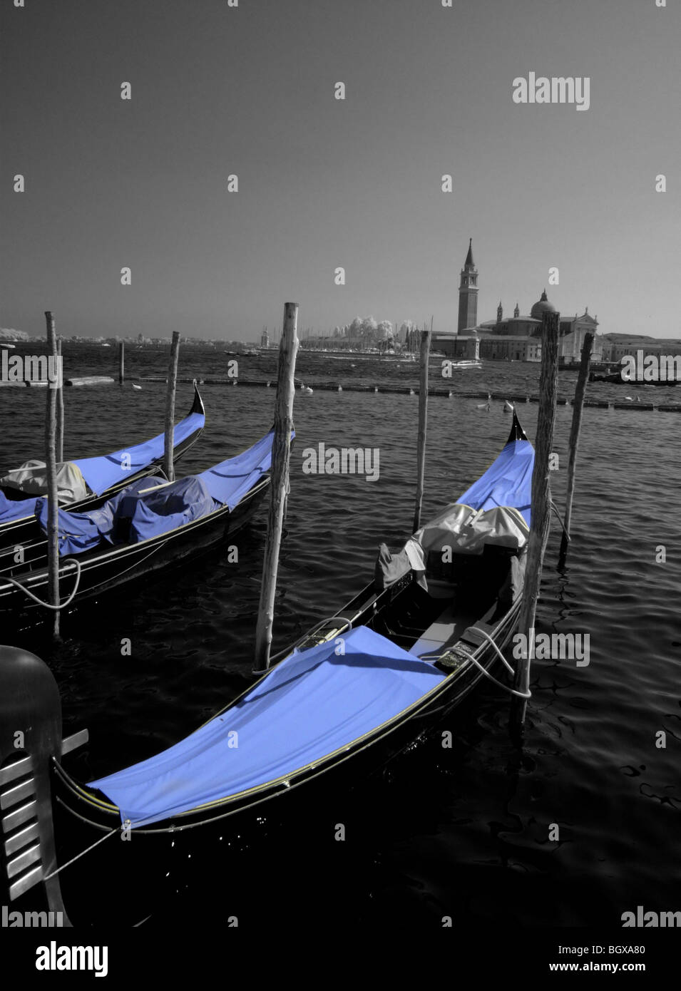 Infrared image of gondolas in romantic Venice Italy in Europe Stock ...