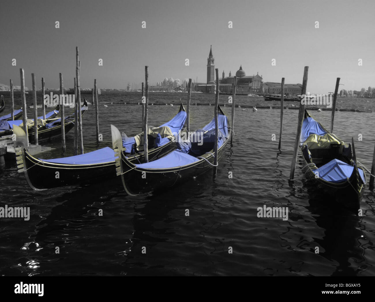 Infrared image of gondolas in romantic Venice Italy in Europe Stock ...