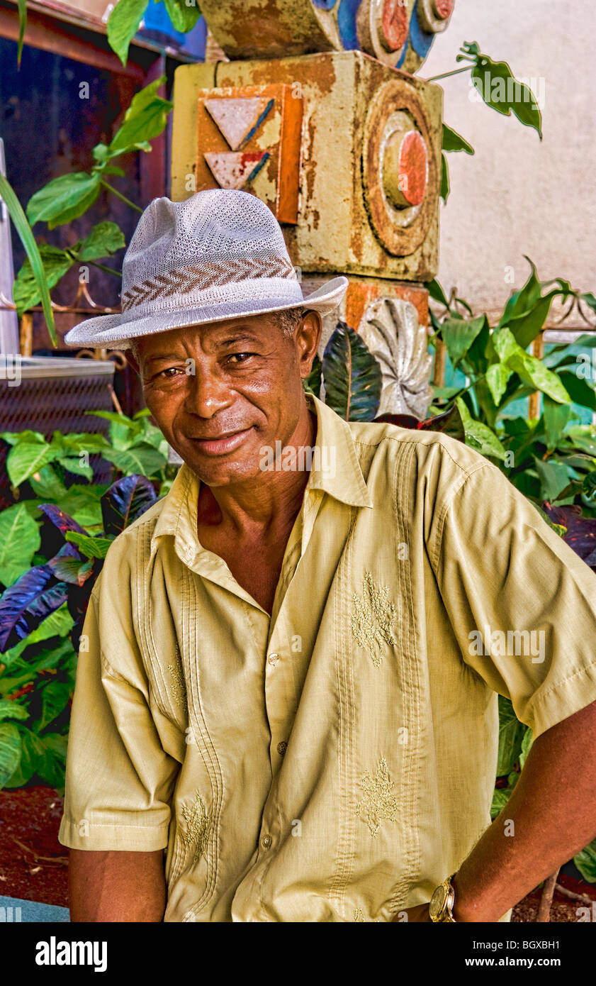 Portrait of attractive man in straw hat in downtown Havana Cuba Stock ...