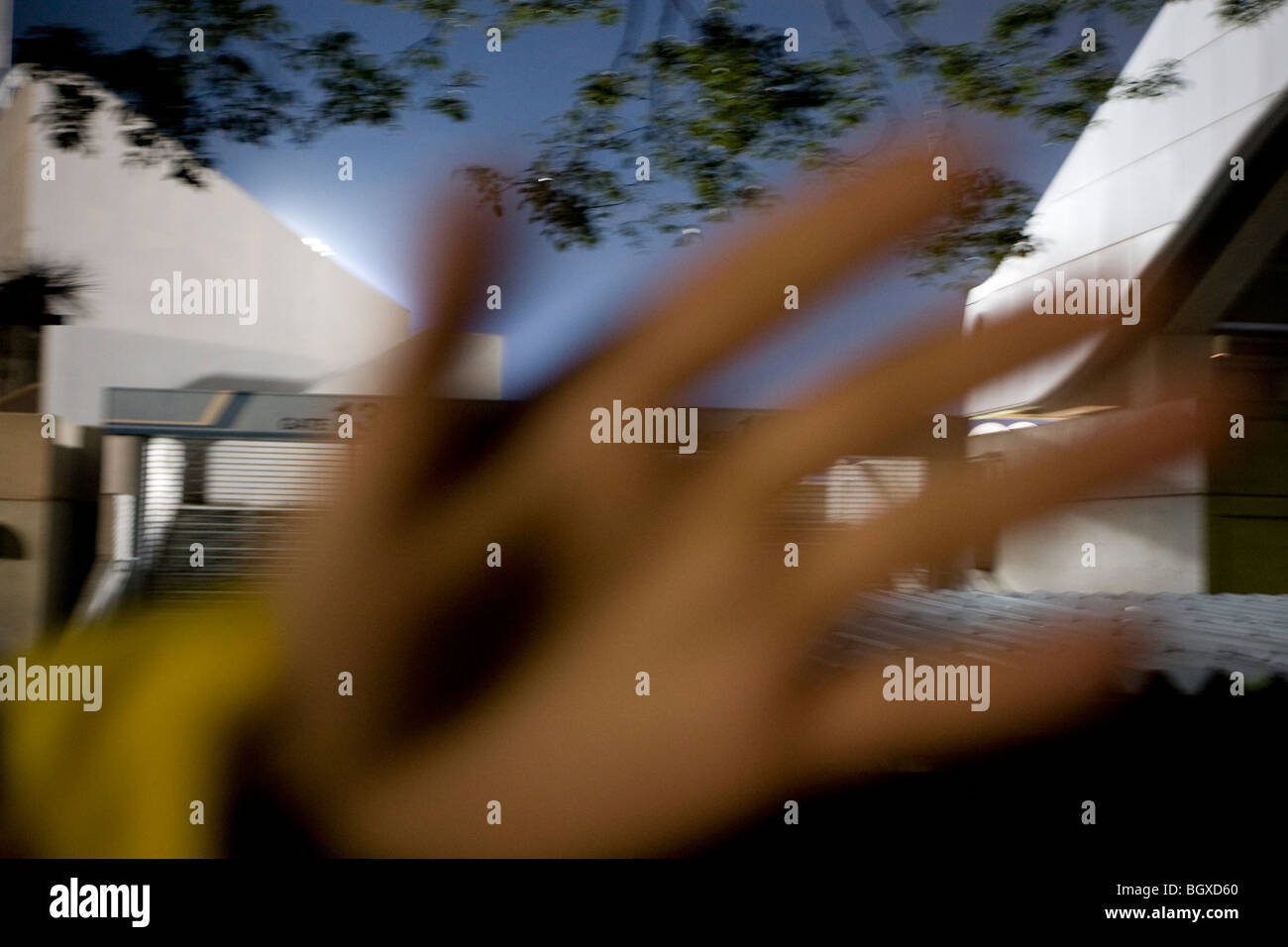 Security guard blocks the view of outside the Todoroki Kawasaki stadium ...