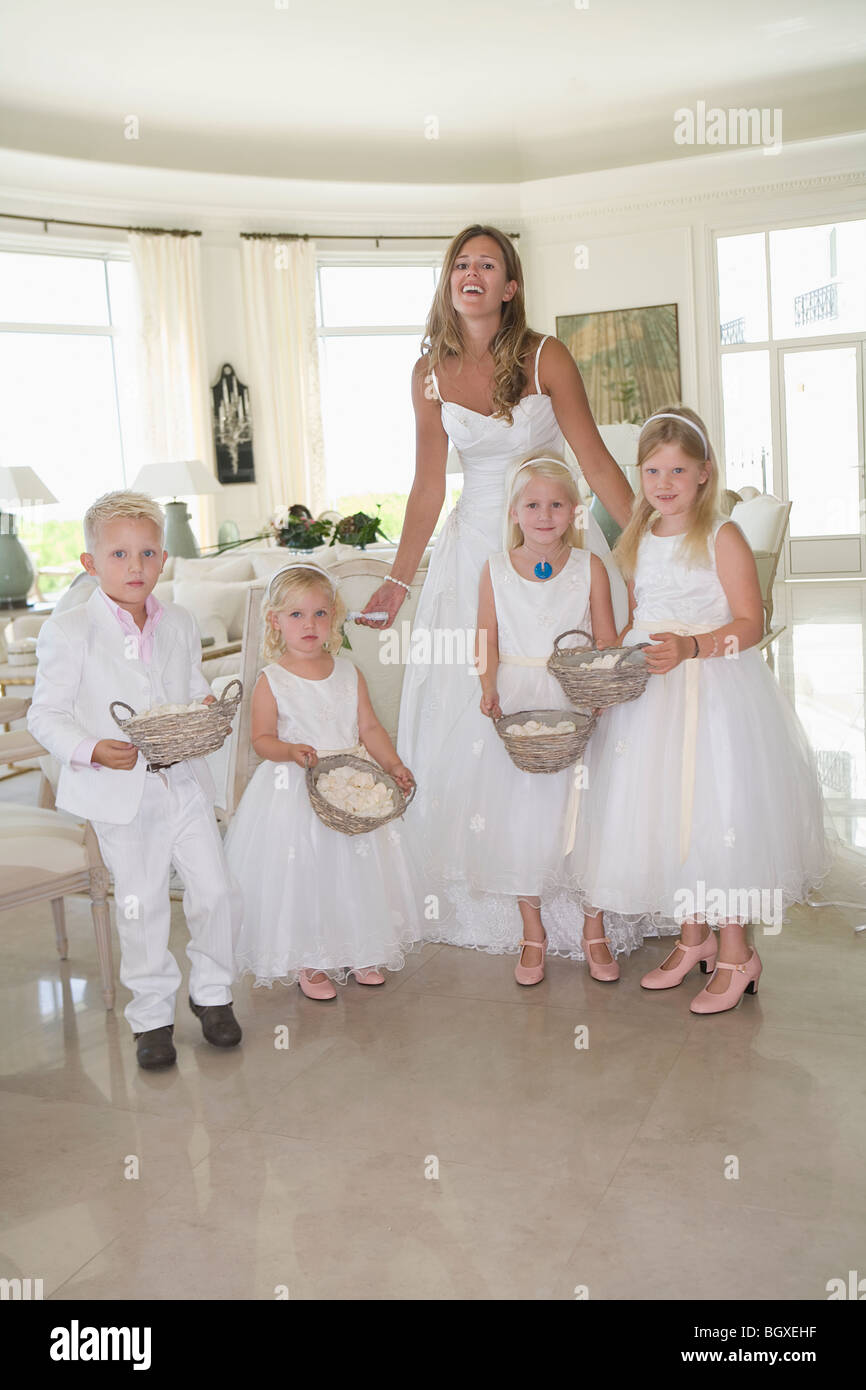 Bride with children portrait Stock Photo - Alamy