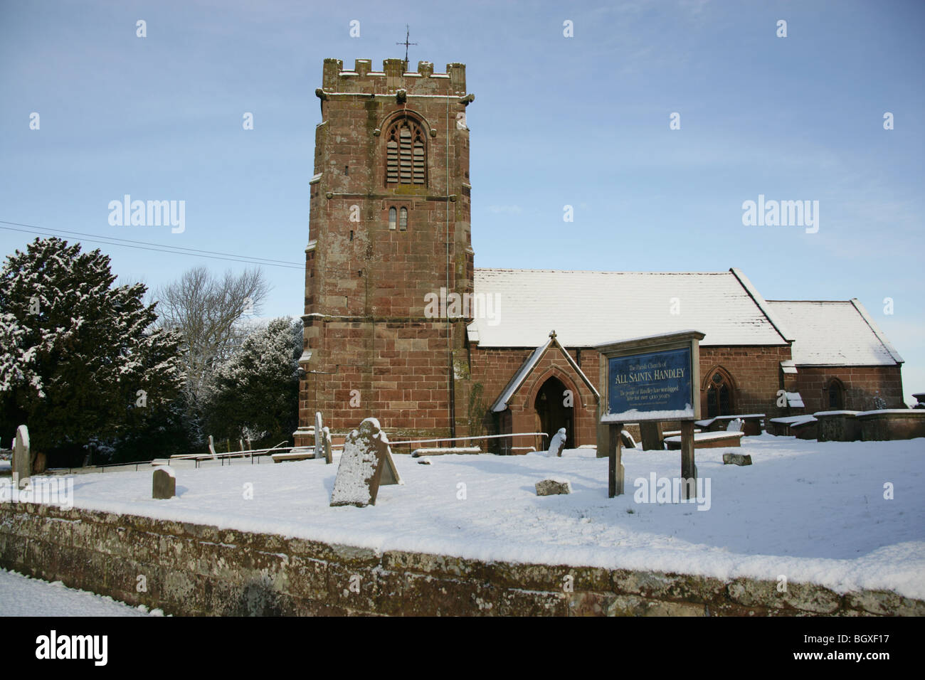 Village of Handley, England. Winter view of the James Harrison restored ...
