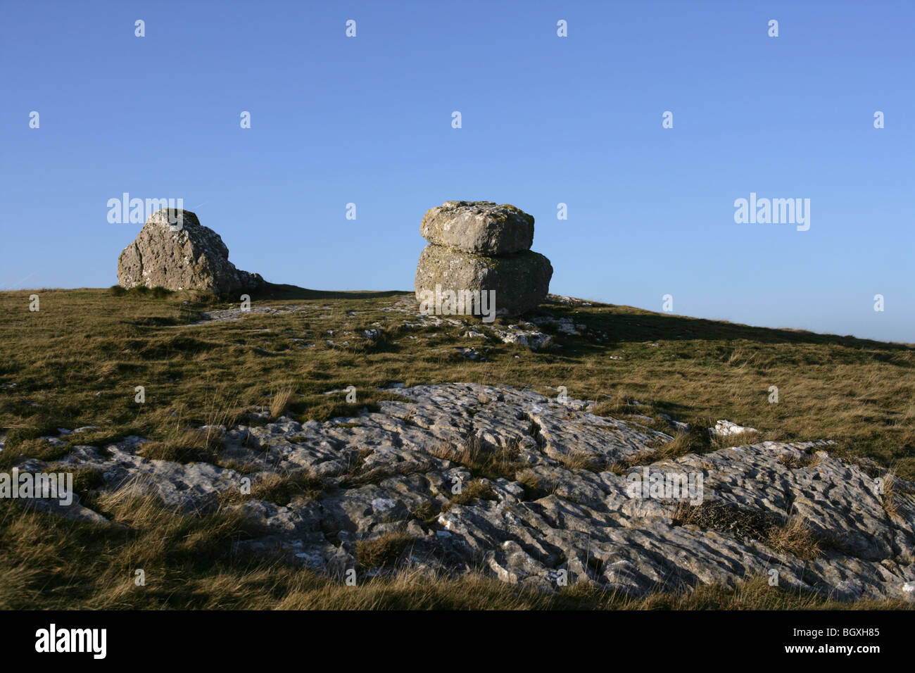Two glacial erratic boulders sitting near limestone pavement on the ...