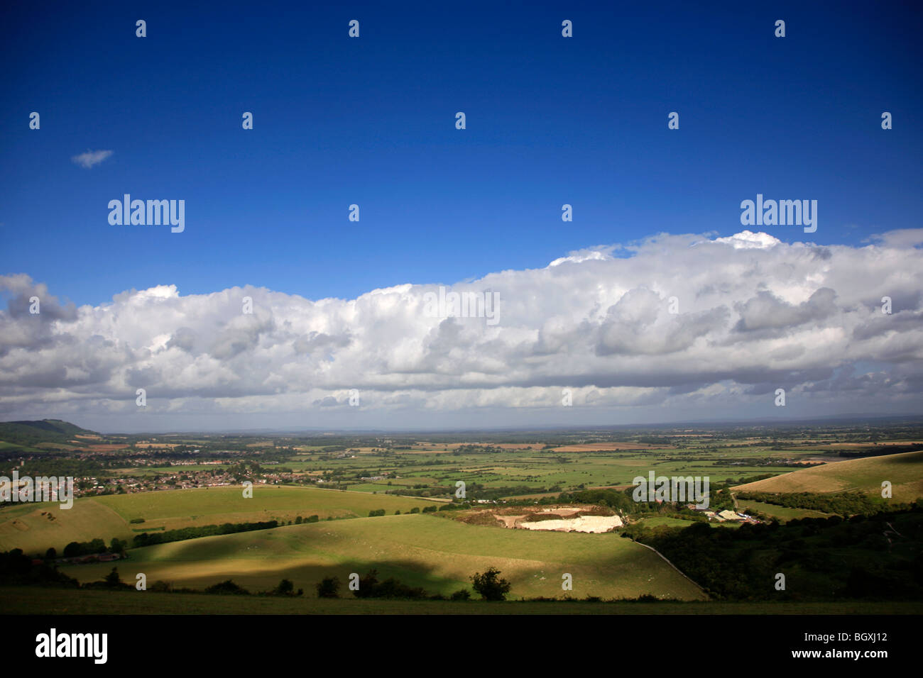 View over Upper Beeding village Rolling Hills South Downs National Park ...