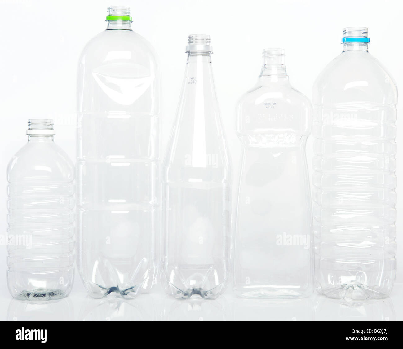 Clear plastic bottles shot in a studio against a white background Stock ...