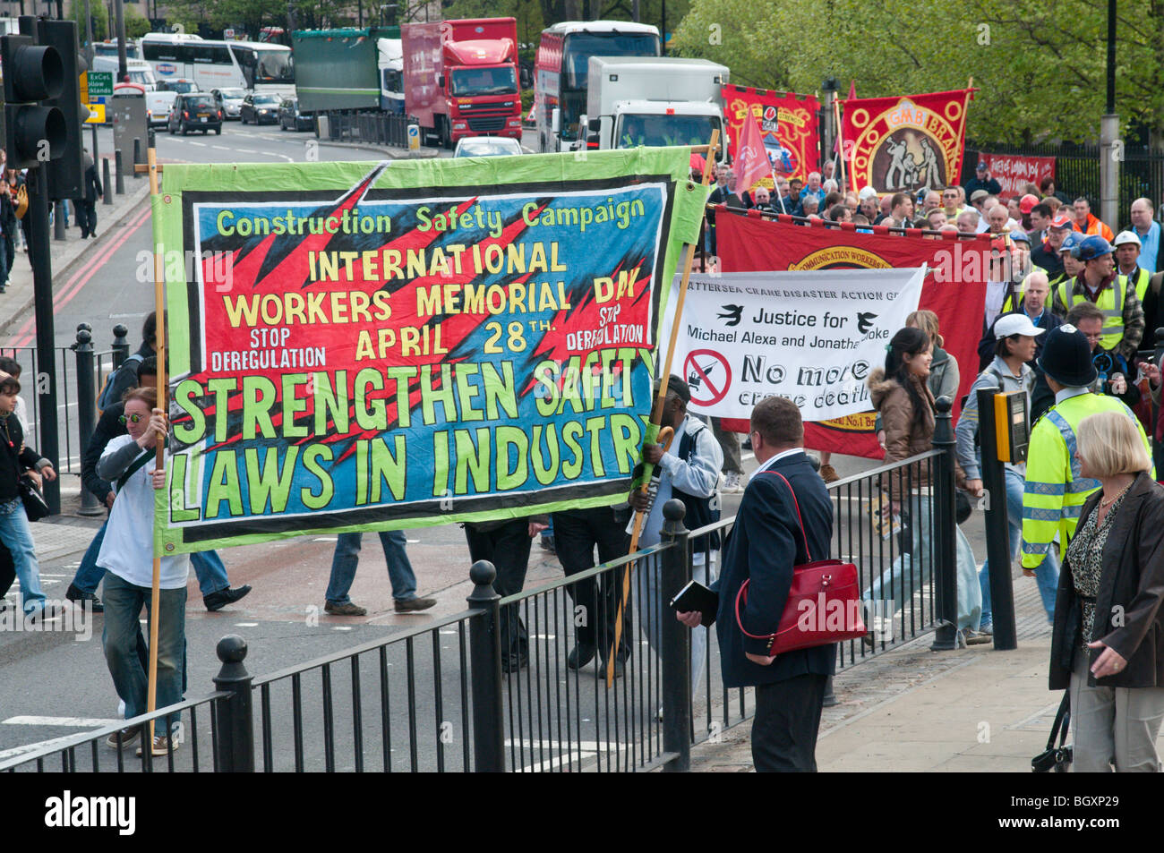 International Workers Memorial Day. The march behind the Construction ...