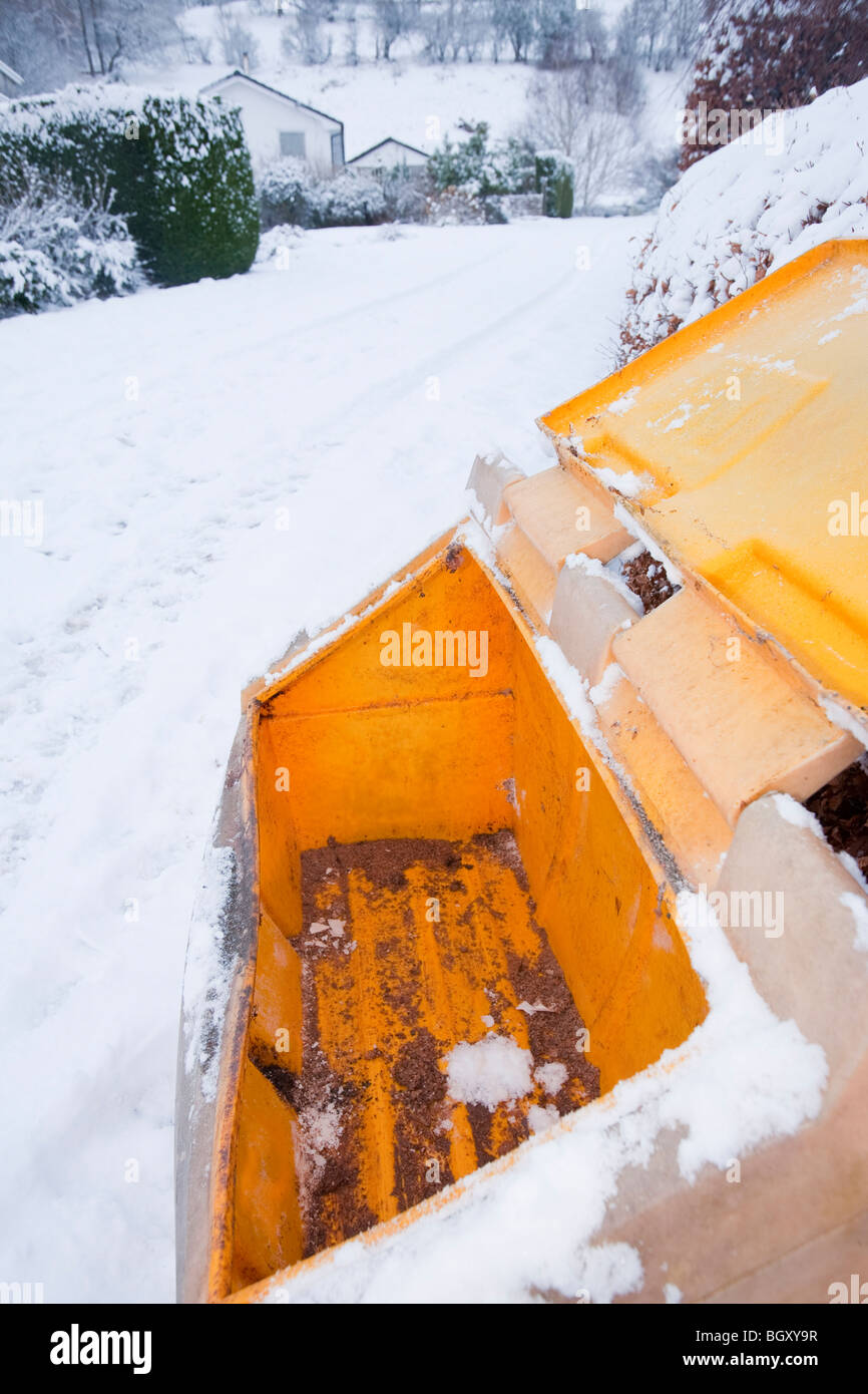 An empty salt bin on Fisherbeck Park in Ambleside, Cumbria, UK Stock ...