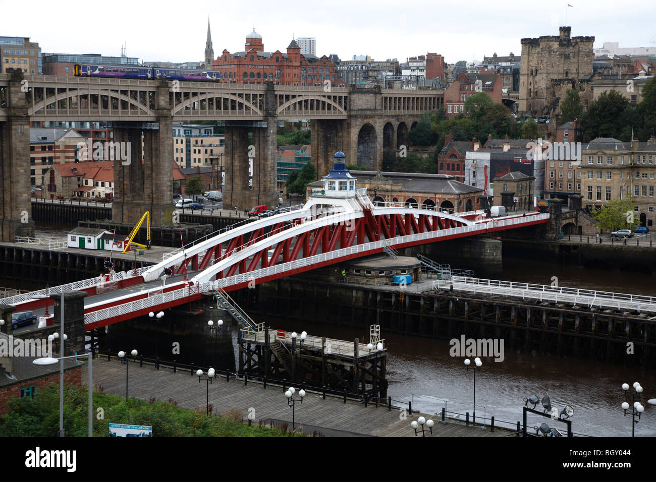 Newcastle Swing Bridge seen from the Gateshead side Stock Photo - Alamy