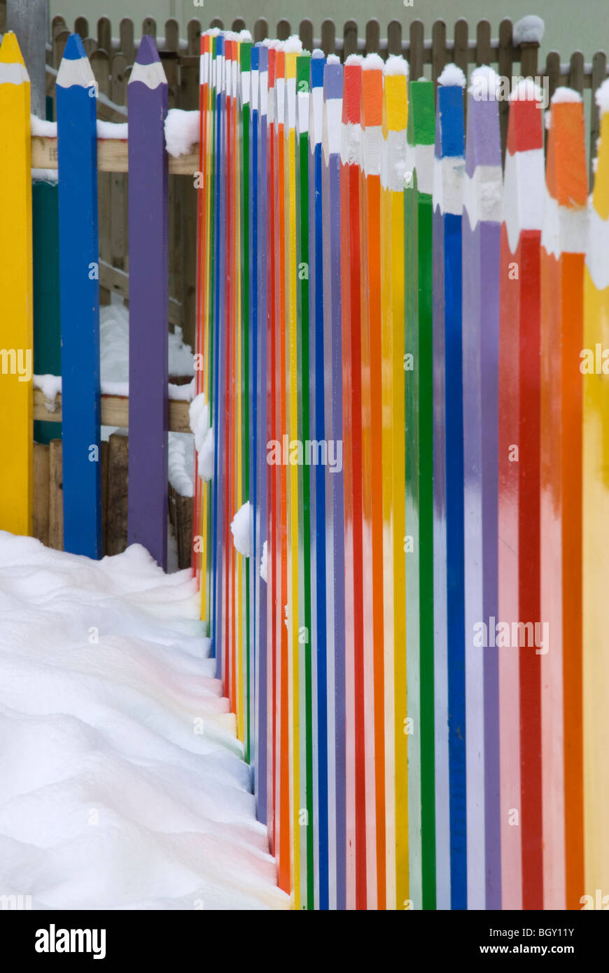Colourful pencil fence Stock Photo - Alamy