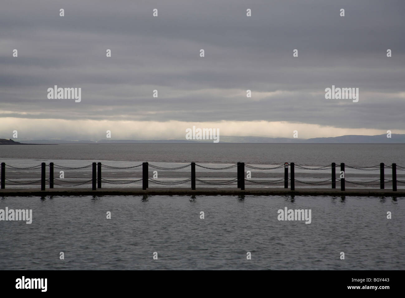 The causeway from Knightstone Island at Weston super Mare, Somerset UK ...