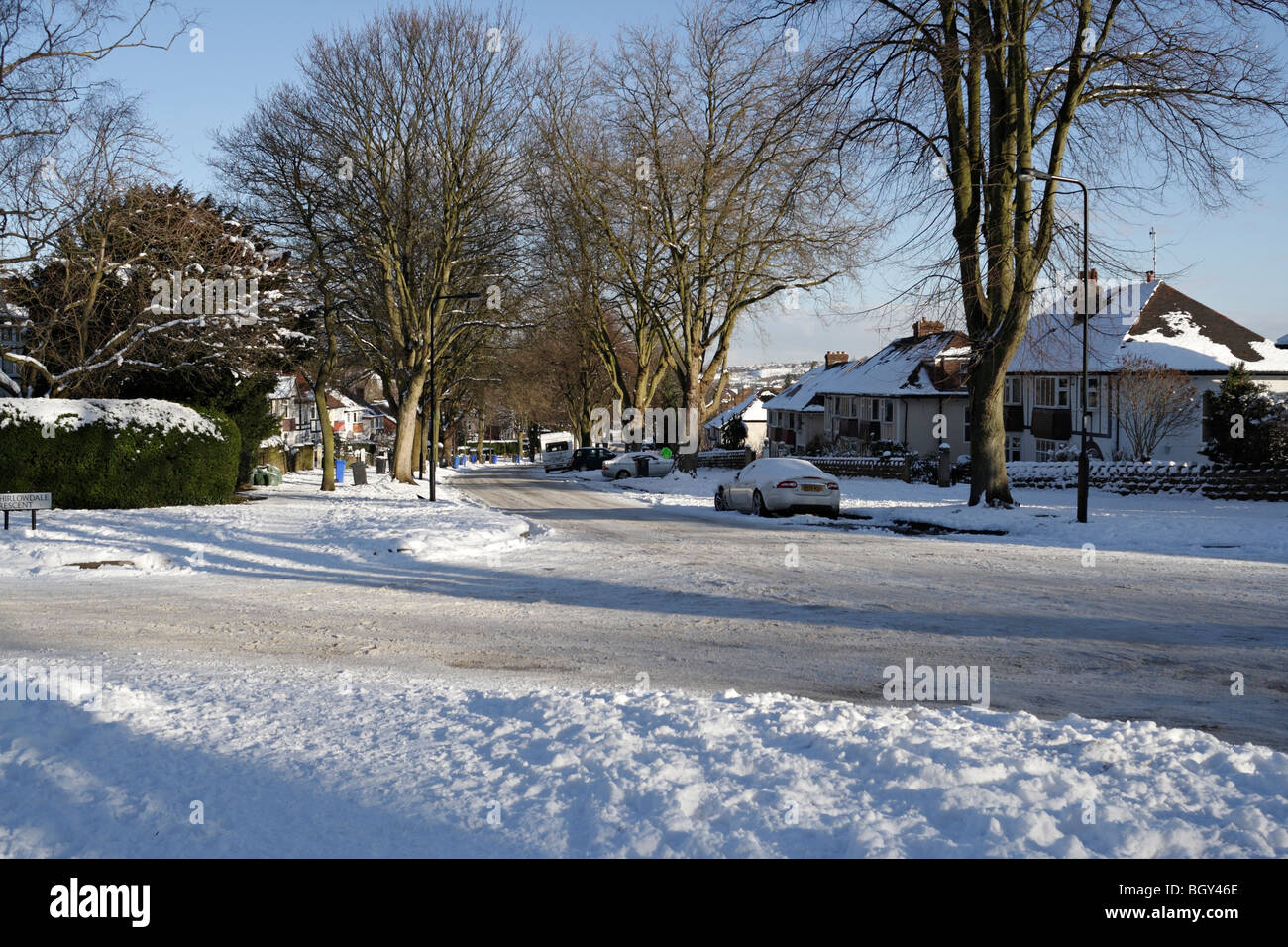 Snow covered roads in Millhouses Sheffield England, city suburban ...