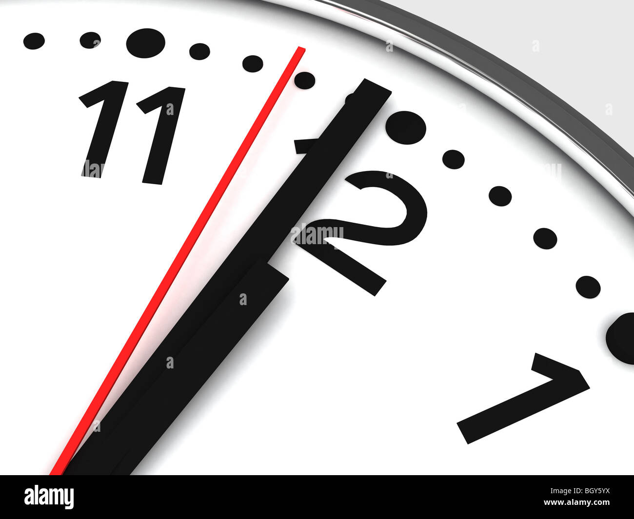 black and white chrome clock twelve midnight Stock Photo - Alamy