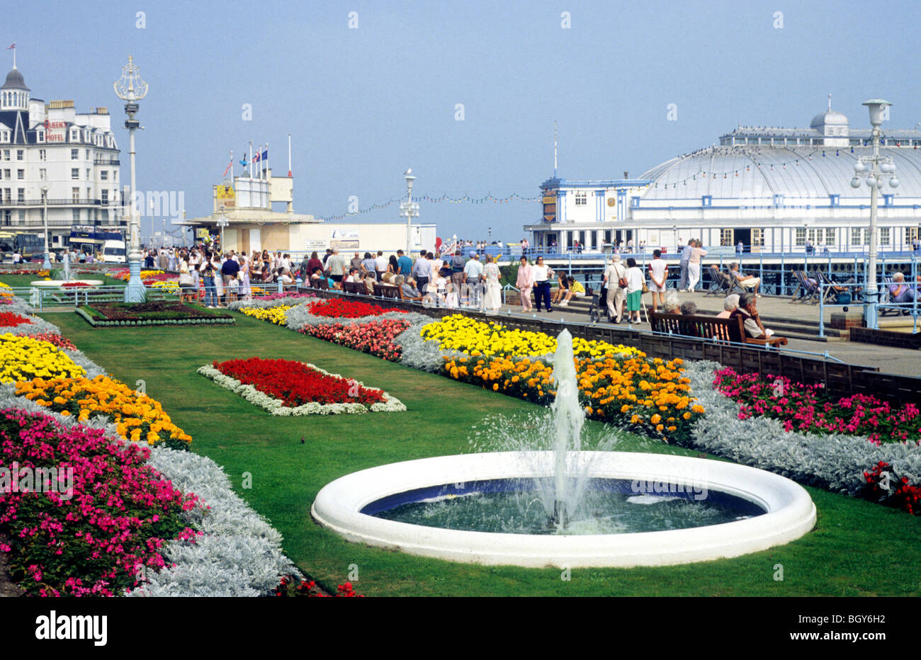 Eastbourne Sussex England UK seafront flower bed beds garden gardens ...