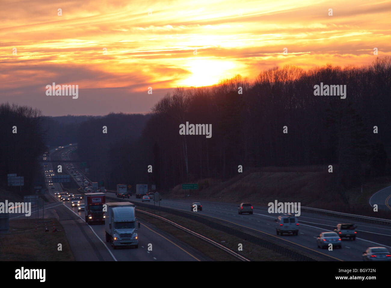 Interstate highway in North Carolina at sunset Stock Photo - Alamy