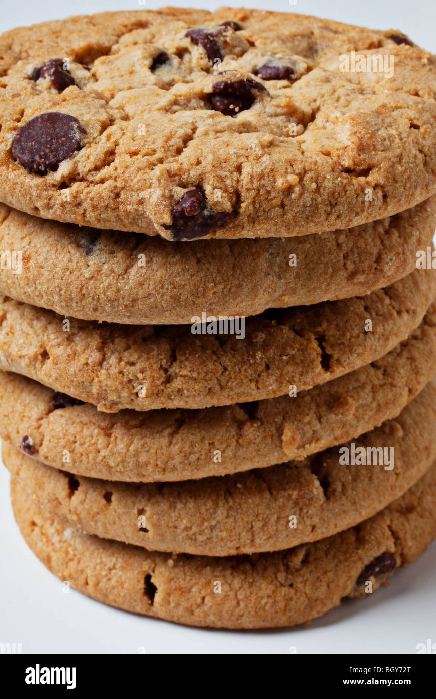 Stack of chocolate chip cookies on white background Stock Photo - Alamy