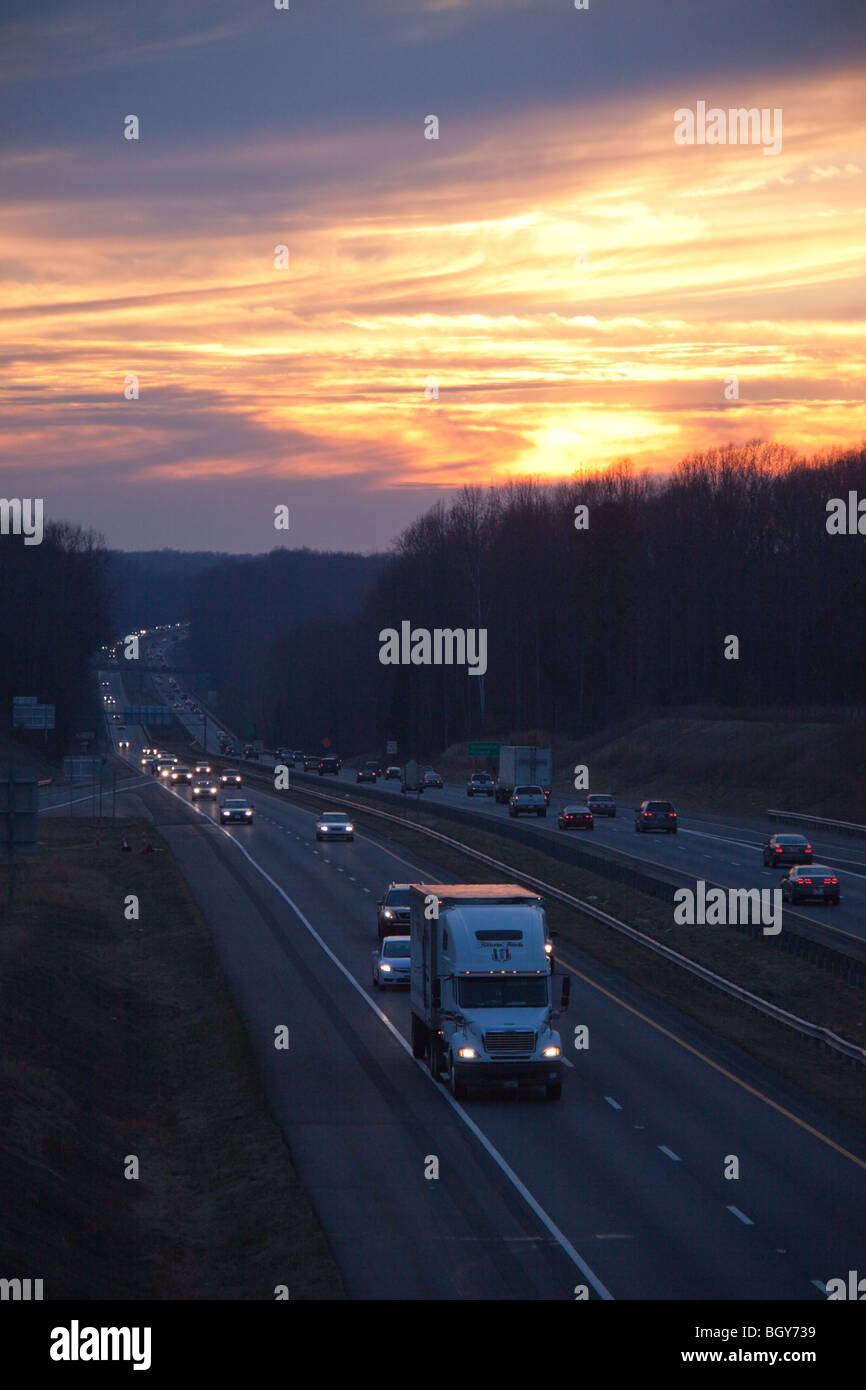 Interstate highway in North Carolina at sunset Stock Photo - Alamy