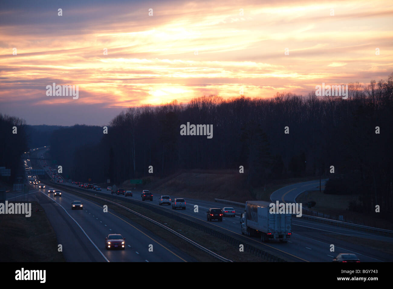 Interstate highway in North Carolina at sunset Stock Photo - Alamy