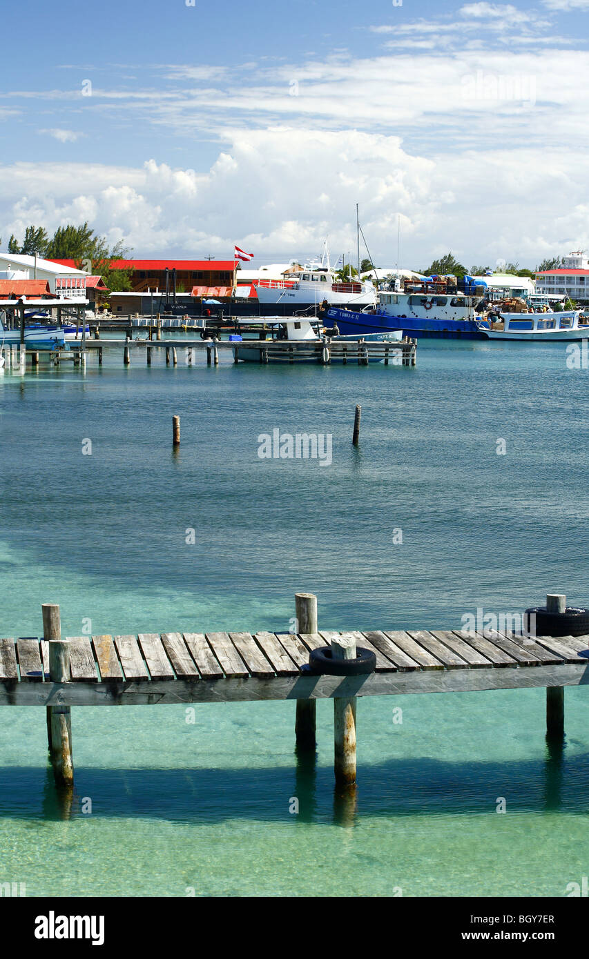 East Harbour seen from Utila Town, on the Island of Utila, Bay Islands ...