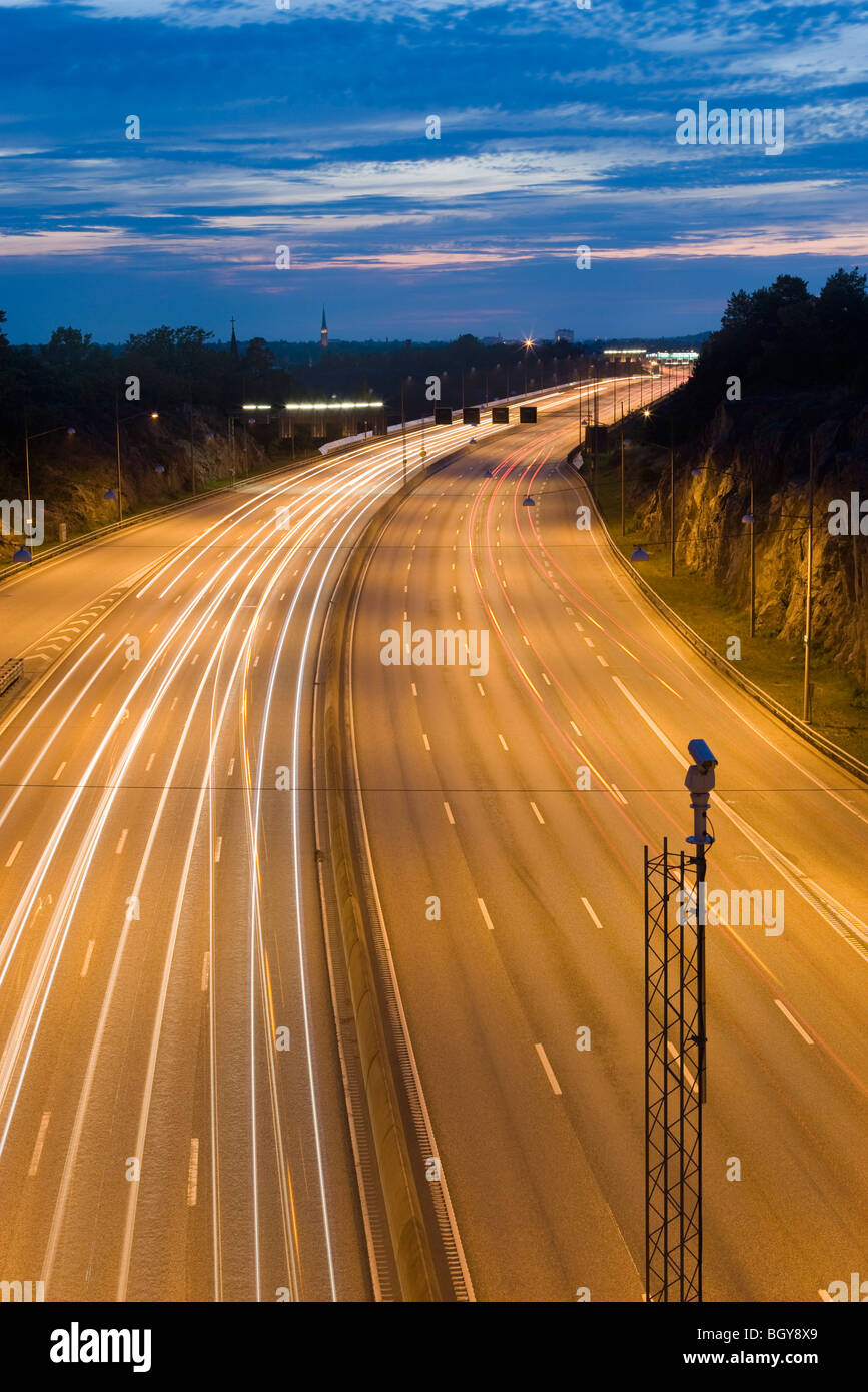 Light trails of traffic on freeway Stock Photo - Alamy