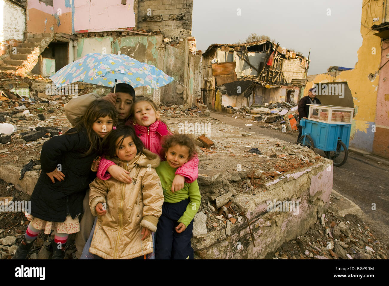 Children playing in Sulukule neighborhood where gypsies dominant ...