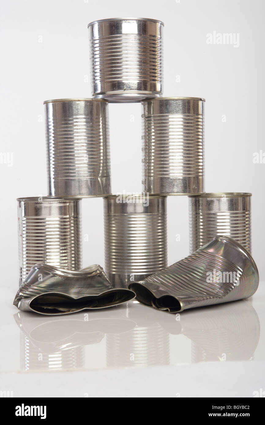 Tin food cans photographed on a reflective white background Stock Photo ...