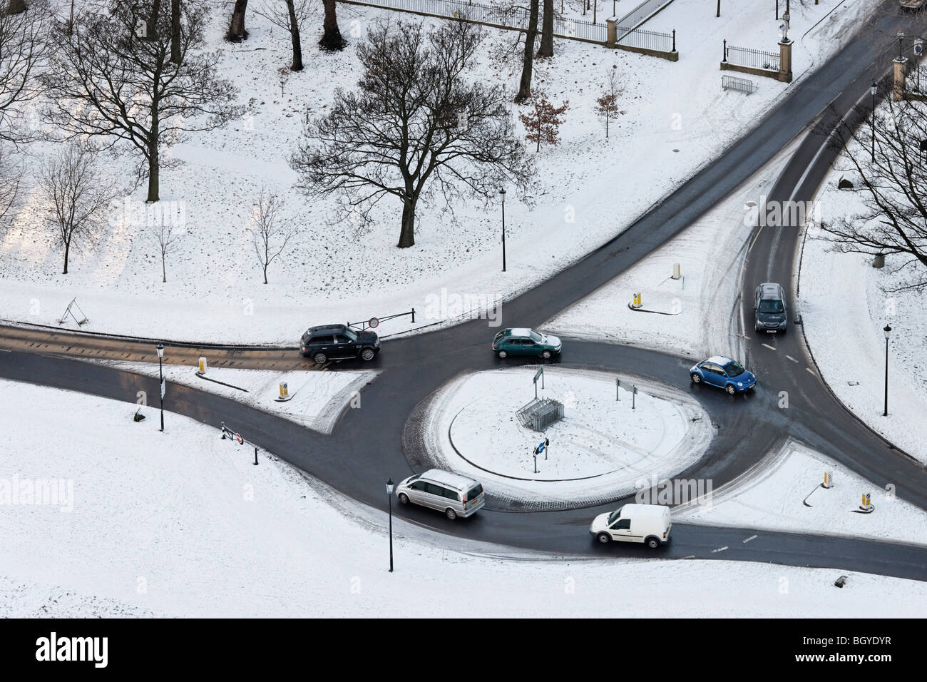 Vehicles on a roundabout in Holyrood Park, Edinburgh, Scotland, UK ...