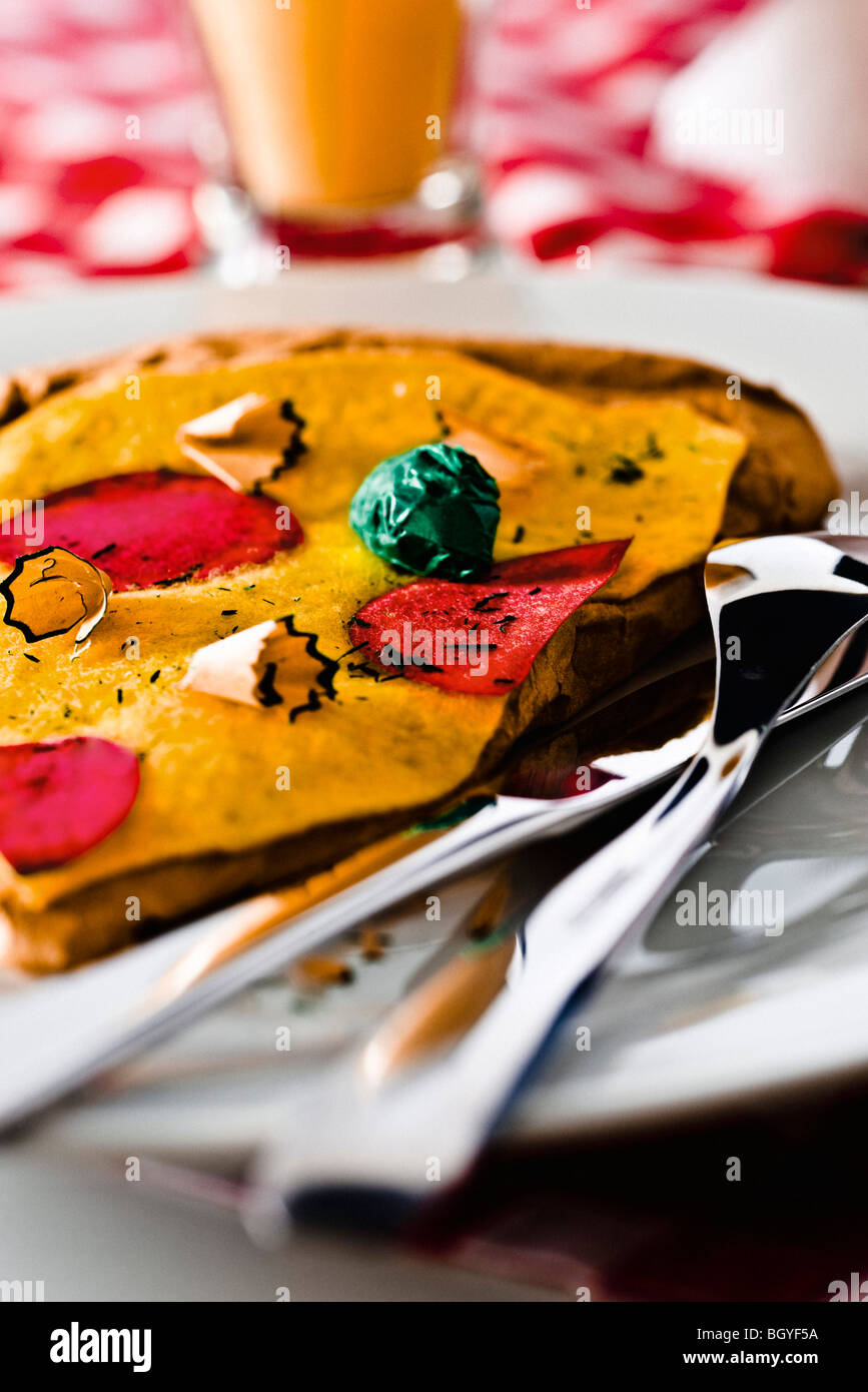 Food concept, fake slice of pizza constructed from paper, felt, and ...