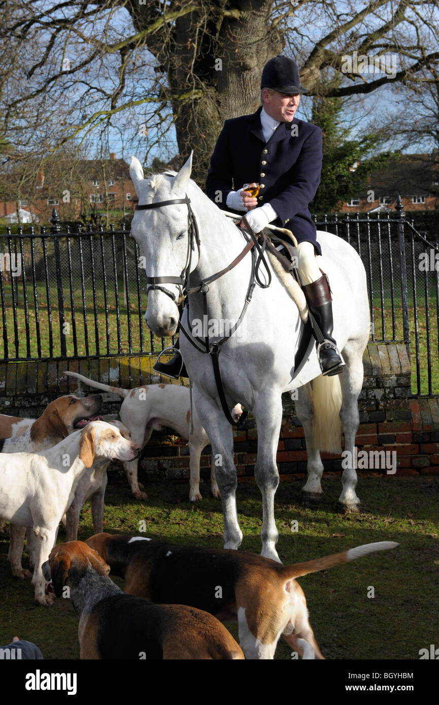Master of Hounds with foxhounds at the Boxing Day Hunt, Petworth Park ...