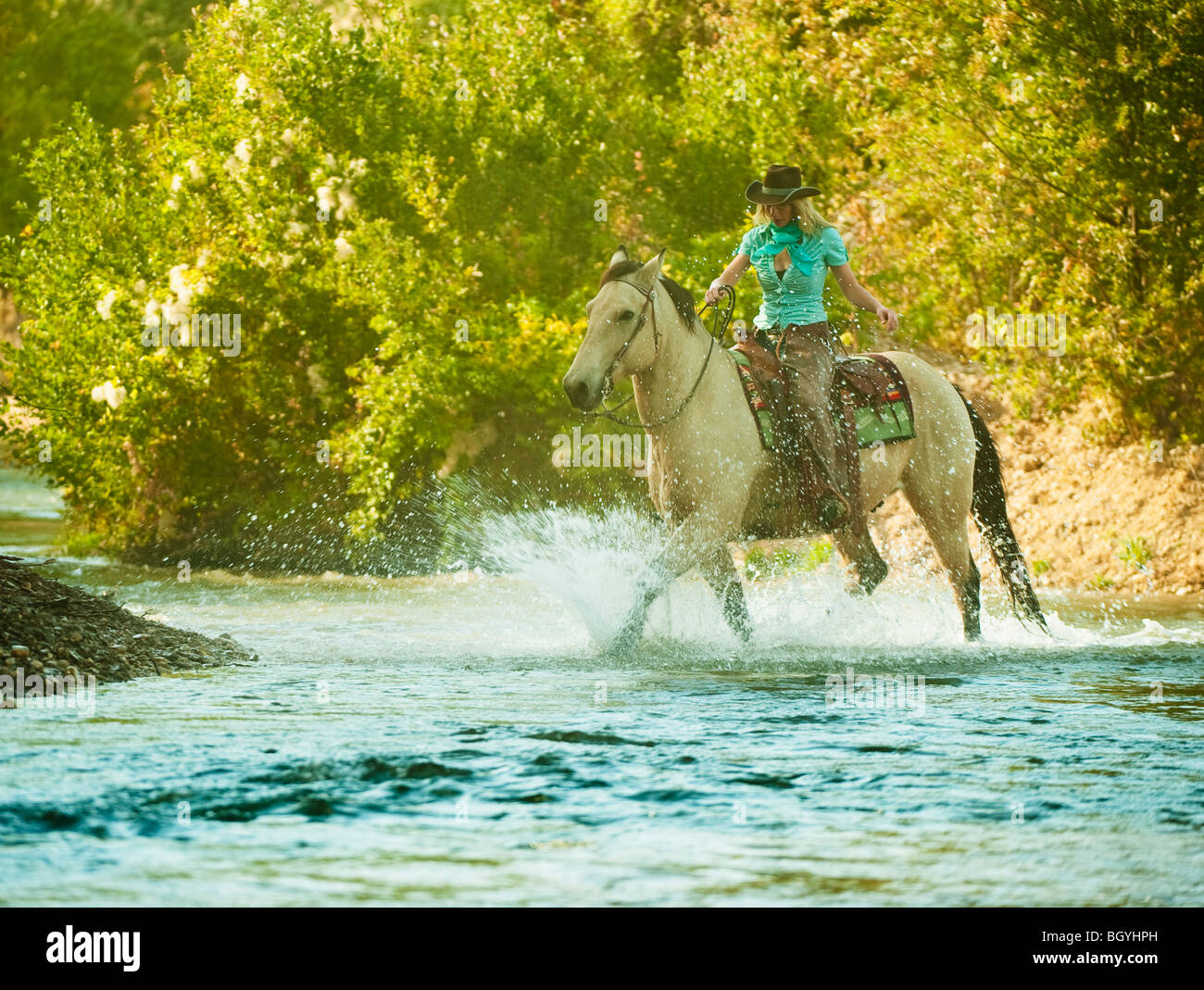 Woman horse rider crossing river hi-res stock photography and images ...