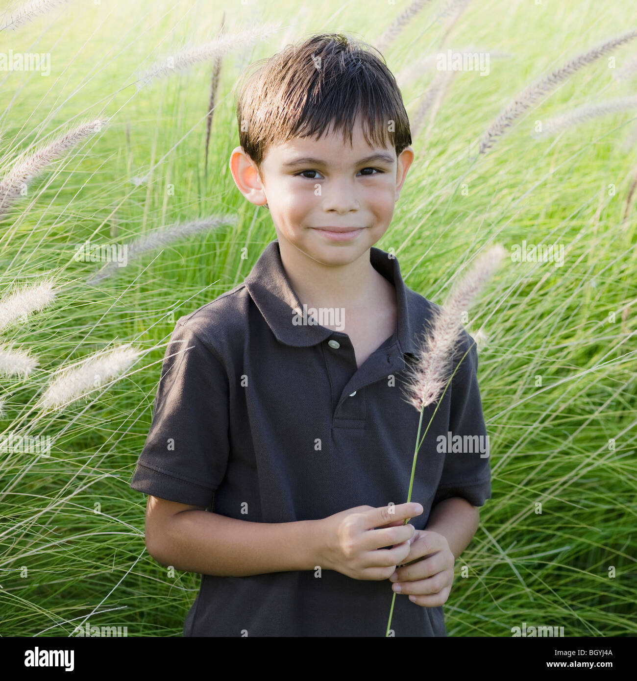 Boy in grass Stock Photo - Alamy