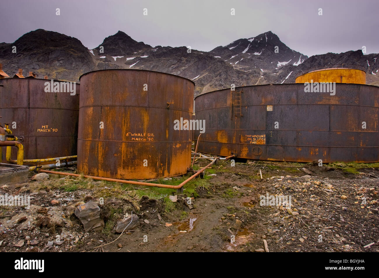 Whale fat storage tanks Stock Photo - Alamy