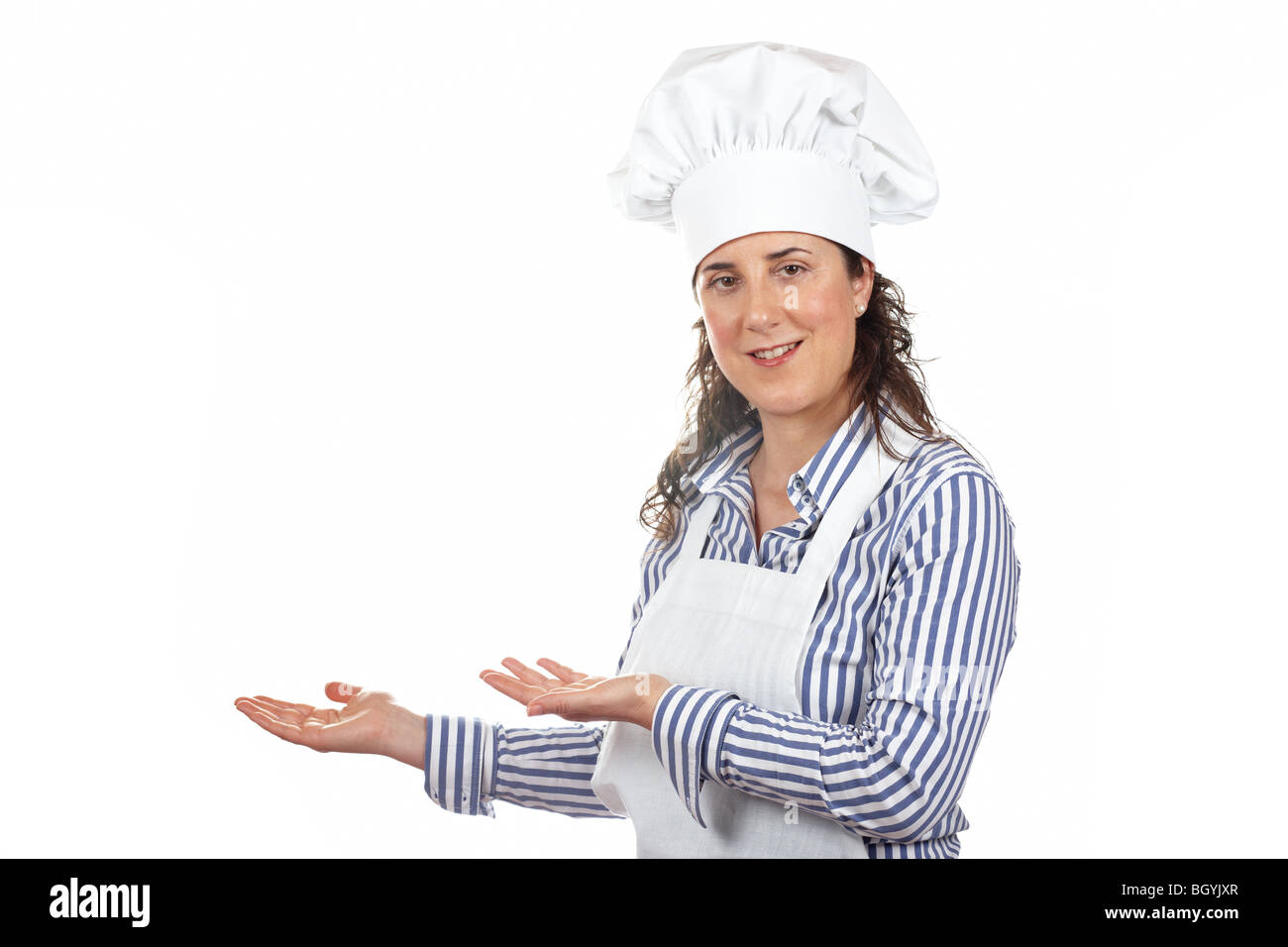 Attractive cook woman isolated on white background Stock Photo - Alamy