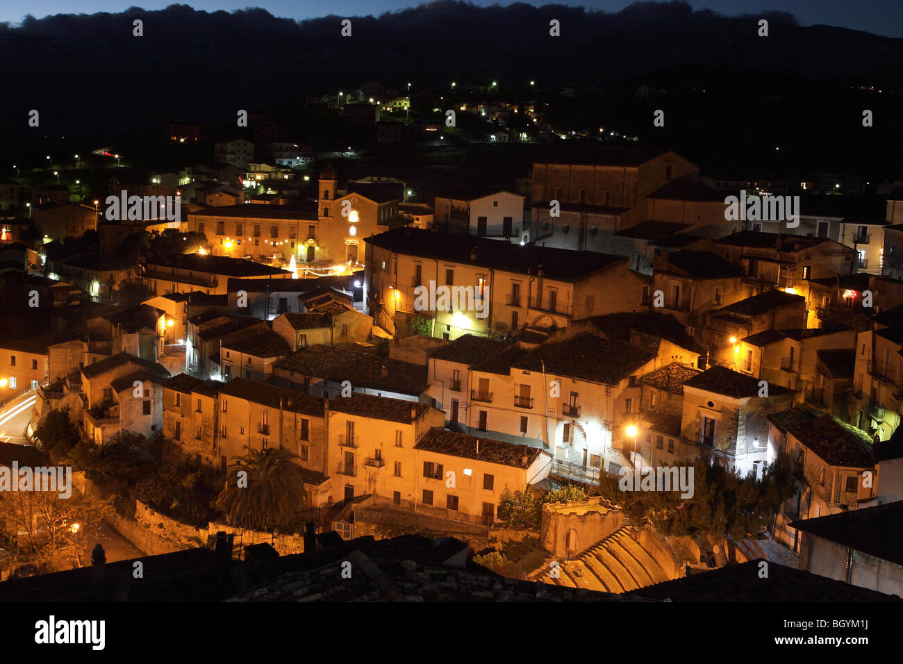 night view of altomonte,traditional town of italy Stock Photo - Alamy
