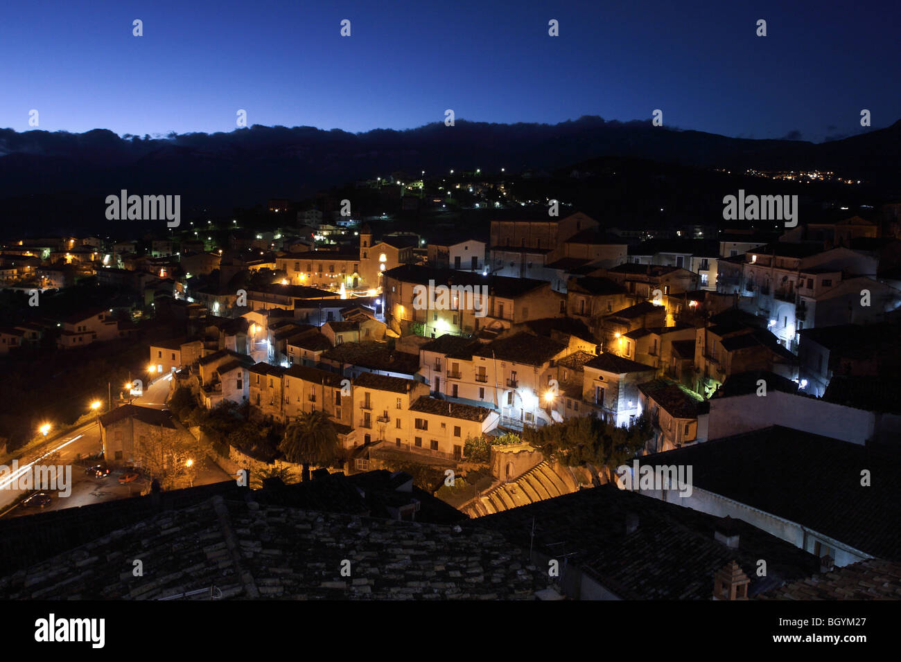 night view of altomonte,traditional town of italy Stock Photo - Alamy