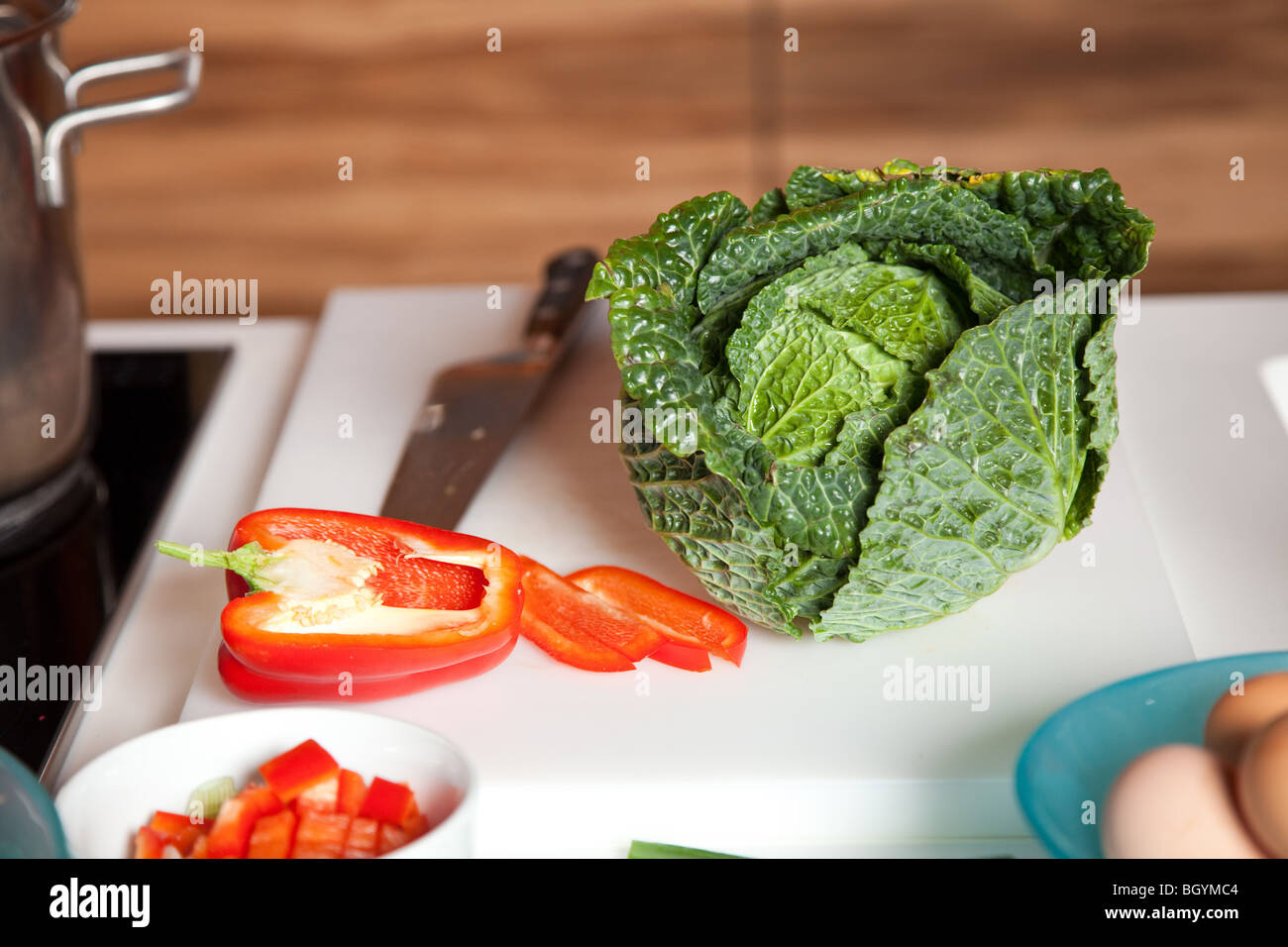 Vegetables on a kitchen counter ready to be prepared Stock Photo - Alamy