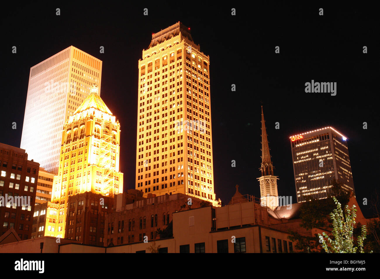 Tulsa, OK, Oklahoma, downtown, skyline, evening Stock Photo - Alamy