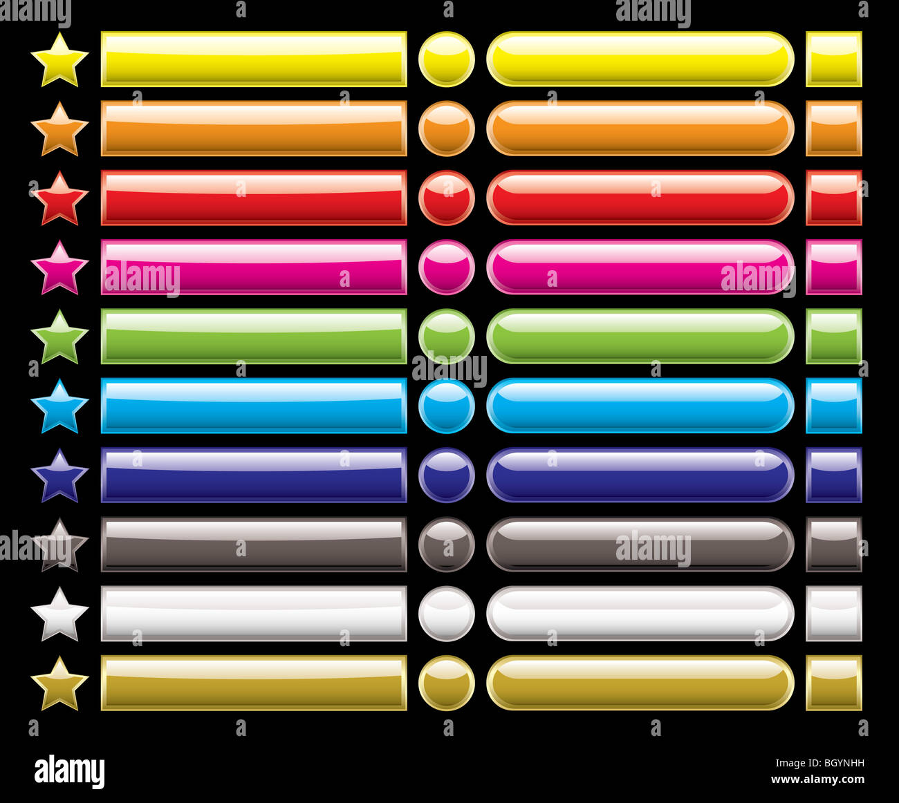 Brightly coloured web buttons in a rainbow of colors and different ...