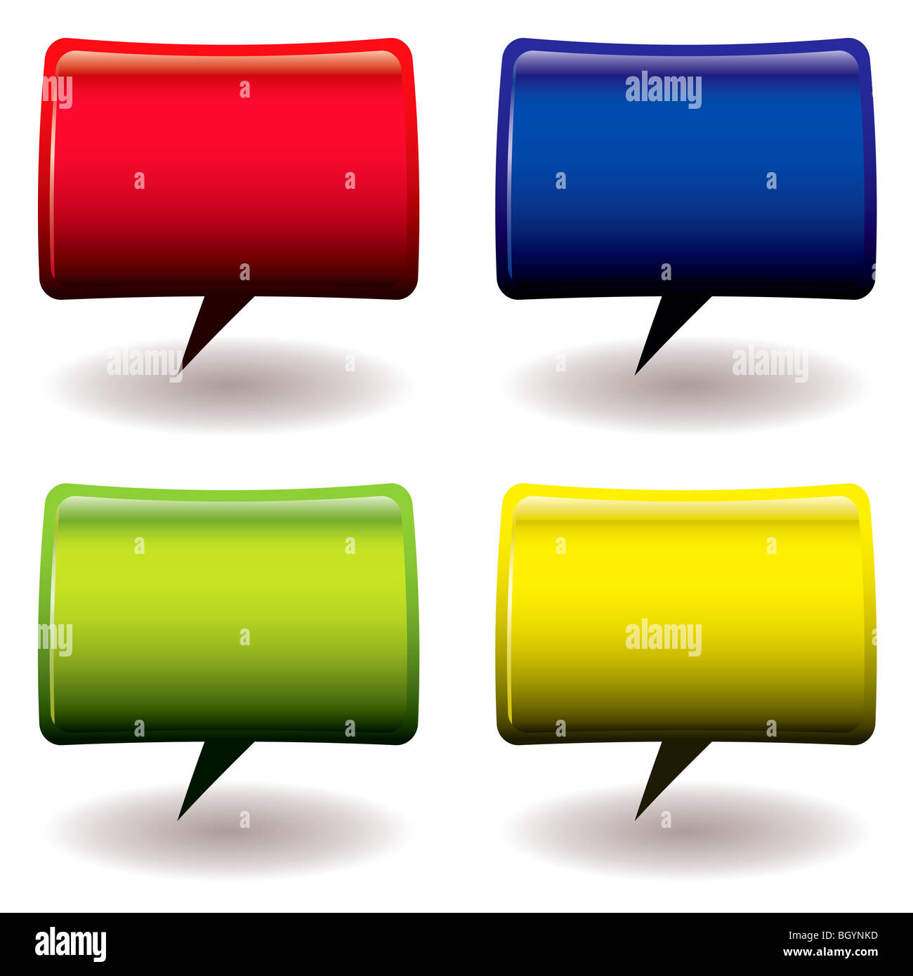four brightly colored speech bubbles with room to add your own text ...