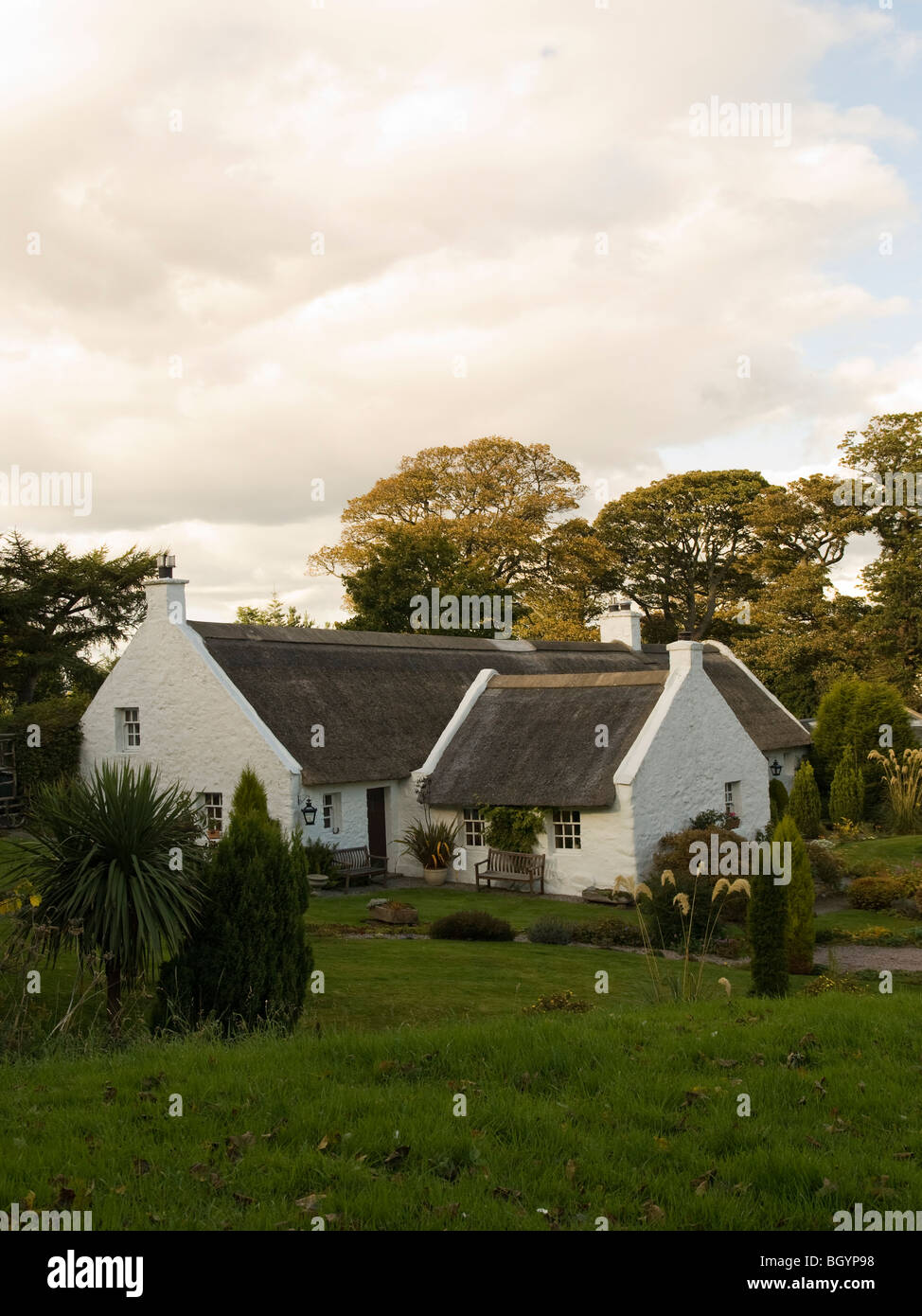 Thatched cottages at Swanston Village a small hamlet in a fold in the ...