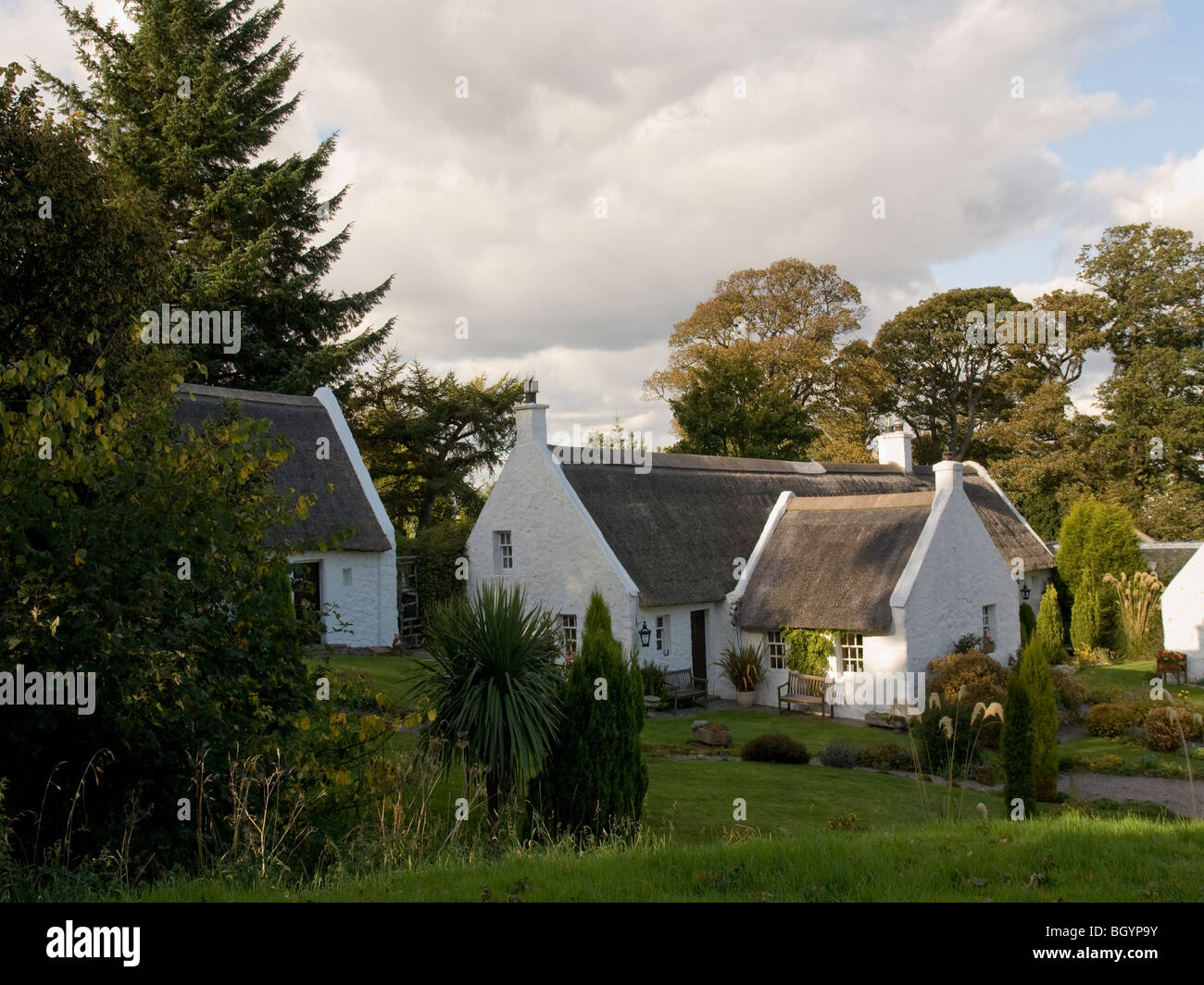 Thatched cottages at Swanston Village a small hamlet in a fold in the ...