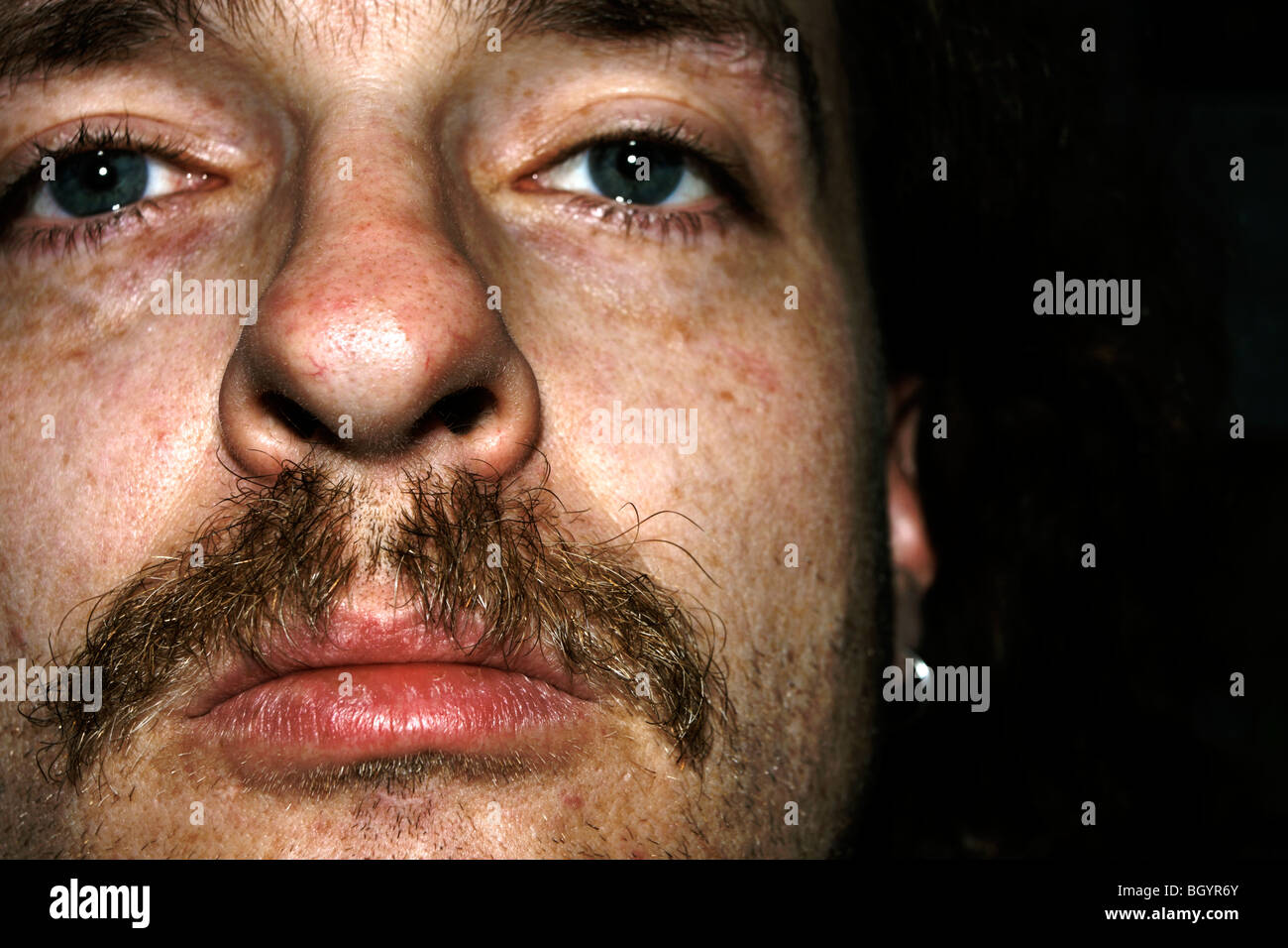 Man's face with moustache and chapped lips Stock Photo - Alamy