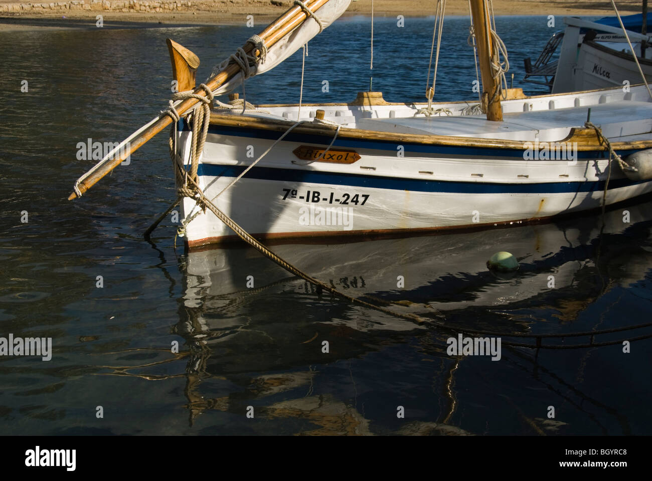 Typically mediterranean fisher boat rigged out with lateen rigging ...