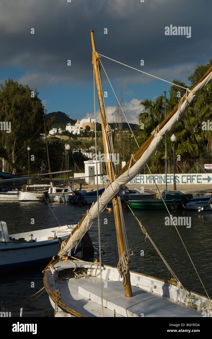 Typical ibizan fisherboat rigged out with lateen rigging Stock Photo ...