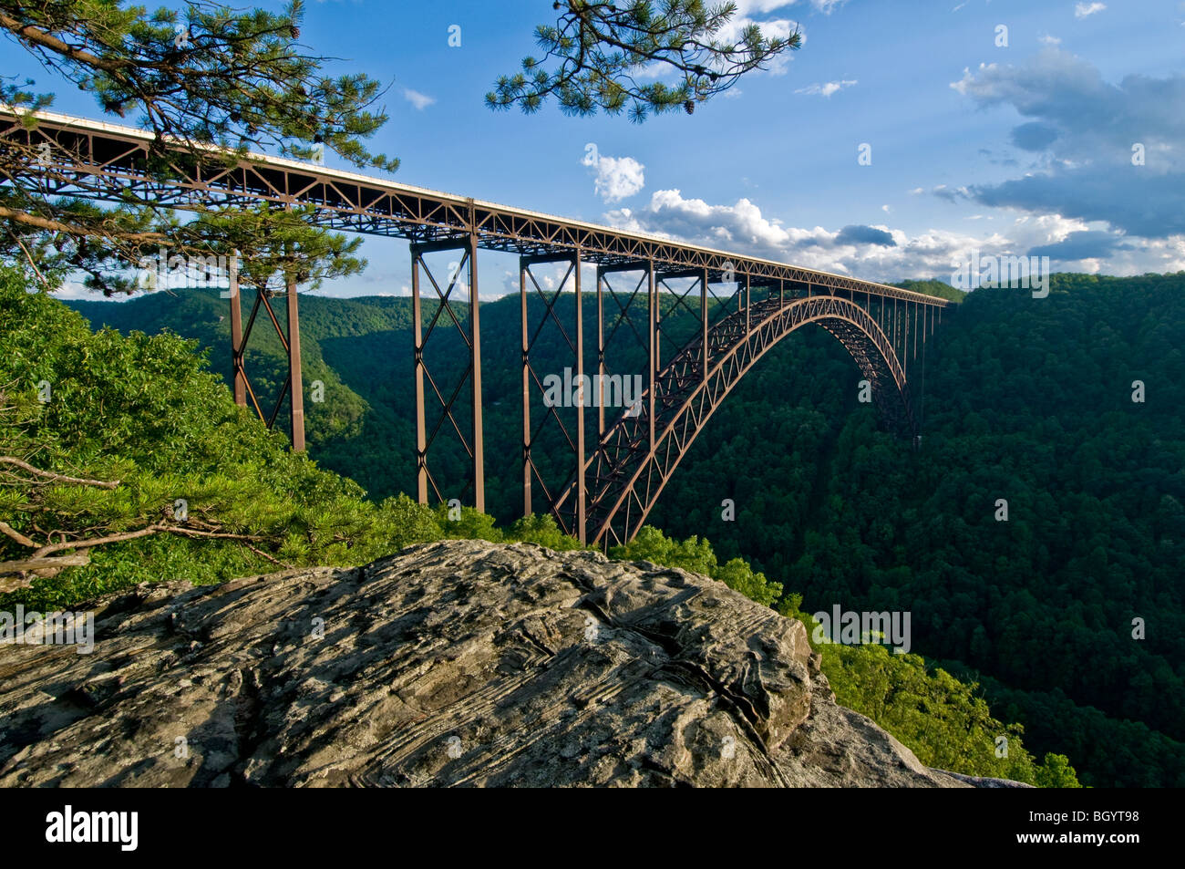 The New River Gorge Bridge from the top of Bridge Buttress, NRG, WV ...